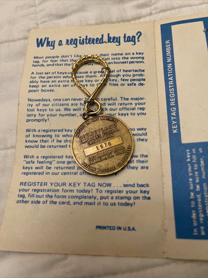RARE DISNEYLAND EMPLOYEES FEDERAL CREDIT UNION KEY TAG 1970s 80s Still ...