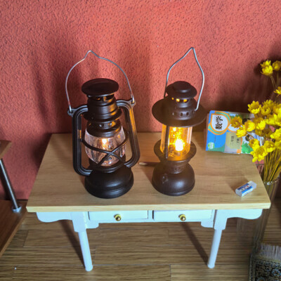 2PC Dollhouse Miniatures 1/6 Scale Vintage Old Kerosene Light Lamp ...