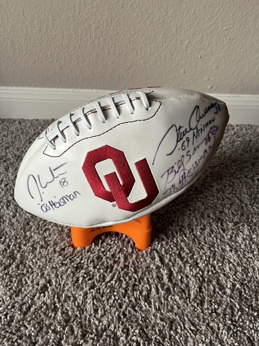 OU Sooners Autographed Football by 3 Heisman Winners Owens, Sims ...