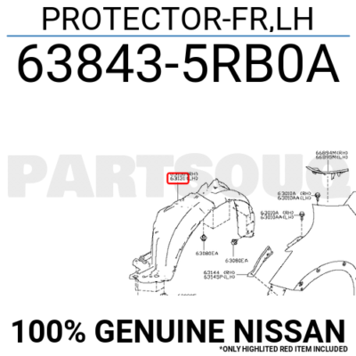 638435RB0A Genuine Nissan PROTECTOR-FR,LH 63843-5RB0A | eBay