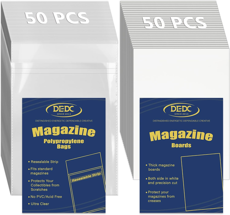 Magazine Bags and Boards 50 Pack - Heavy Duty 3.5 Mil Resealable ...