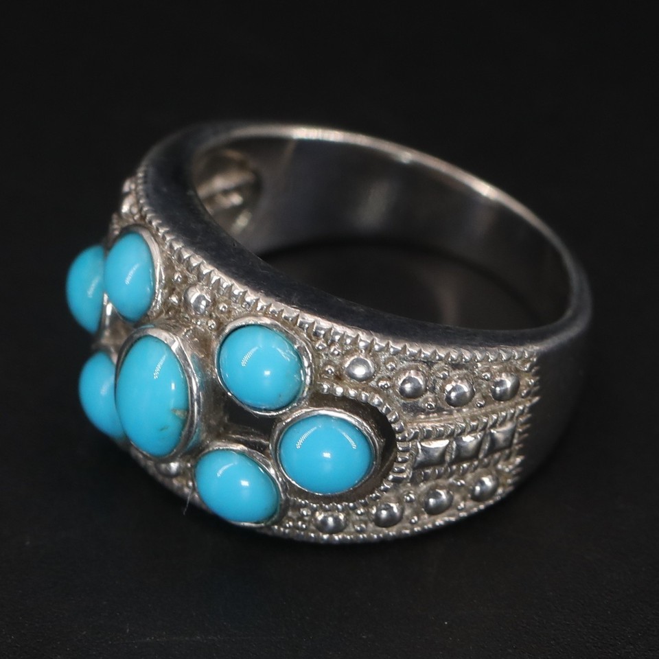 Sterling Silver - NF CHAPAL ZENRAY Turquoise Cabochon Pave Ring Size 8 ...