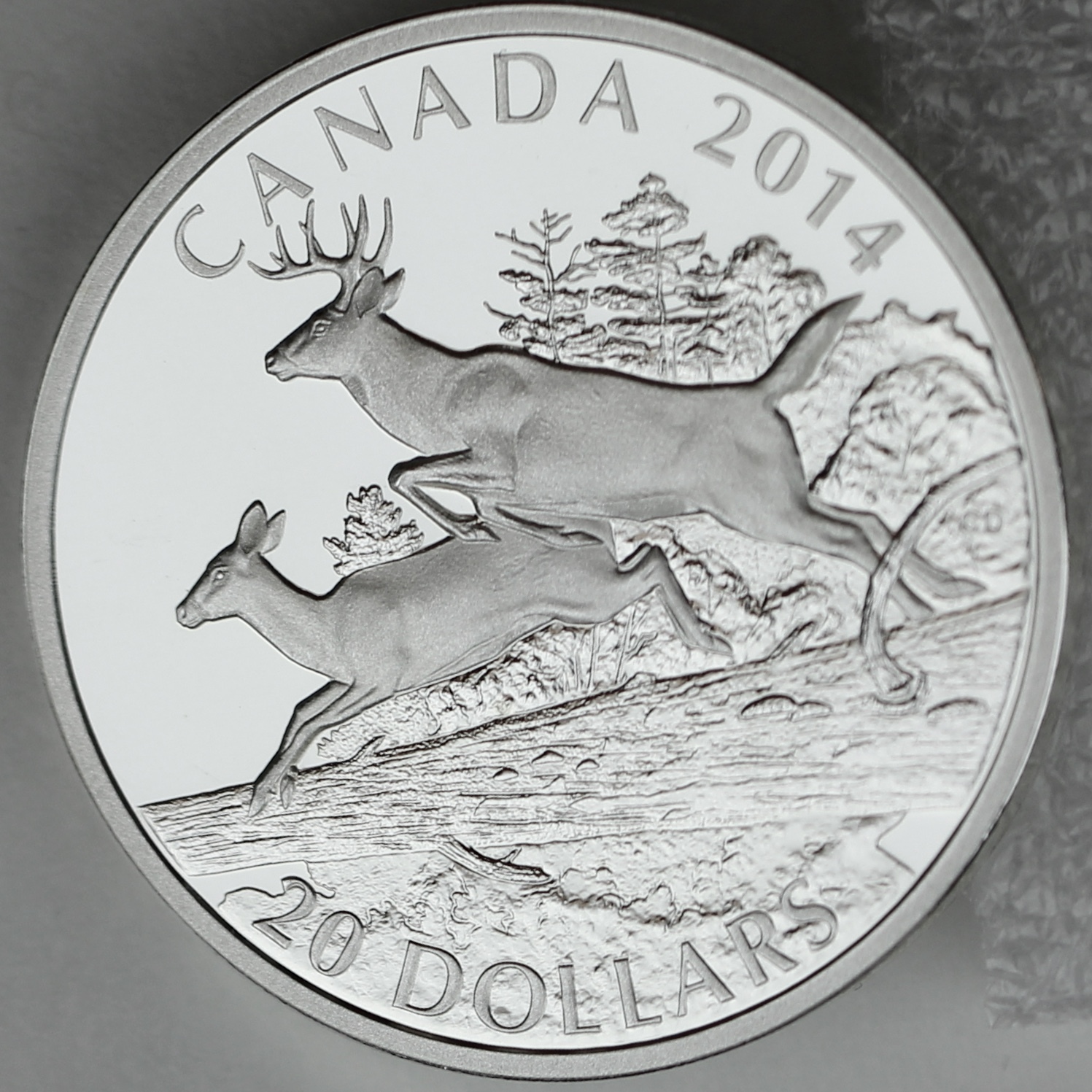 2014 $20 White-Tailed Deer – Mates, 1 oz. Pure Silver Proof Coin, #3 in ...
