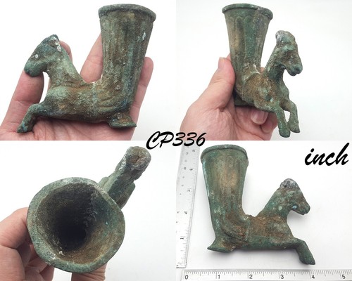 Ancient Persian Bronze Patina Rhyton With Animal Drink Vessel Circa ...