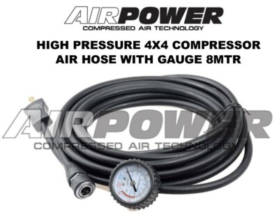 COMPRESSOR RUBBER AIR HOSE HIGH PRESSURE 8MTR WITH GAUGE TYRE CAR 4WD ...