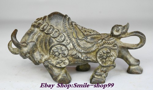 3.9" China Dynasty Pure Bronze Fengshui Cattle Ox Bull Animal Coin ...