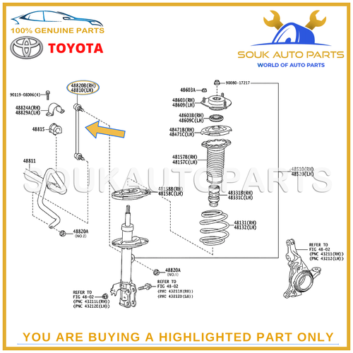 48820-33040 Genuine Toyota LINK ASSY, FRONT STABILIZER, RH/LH ...