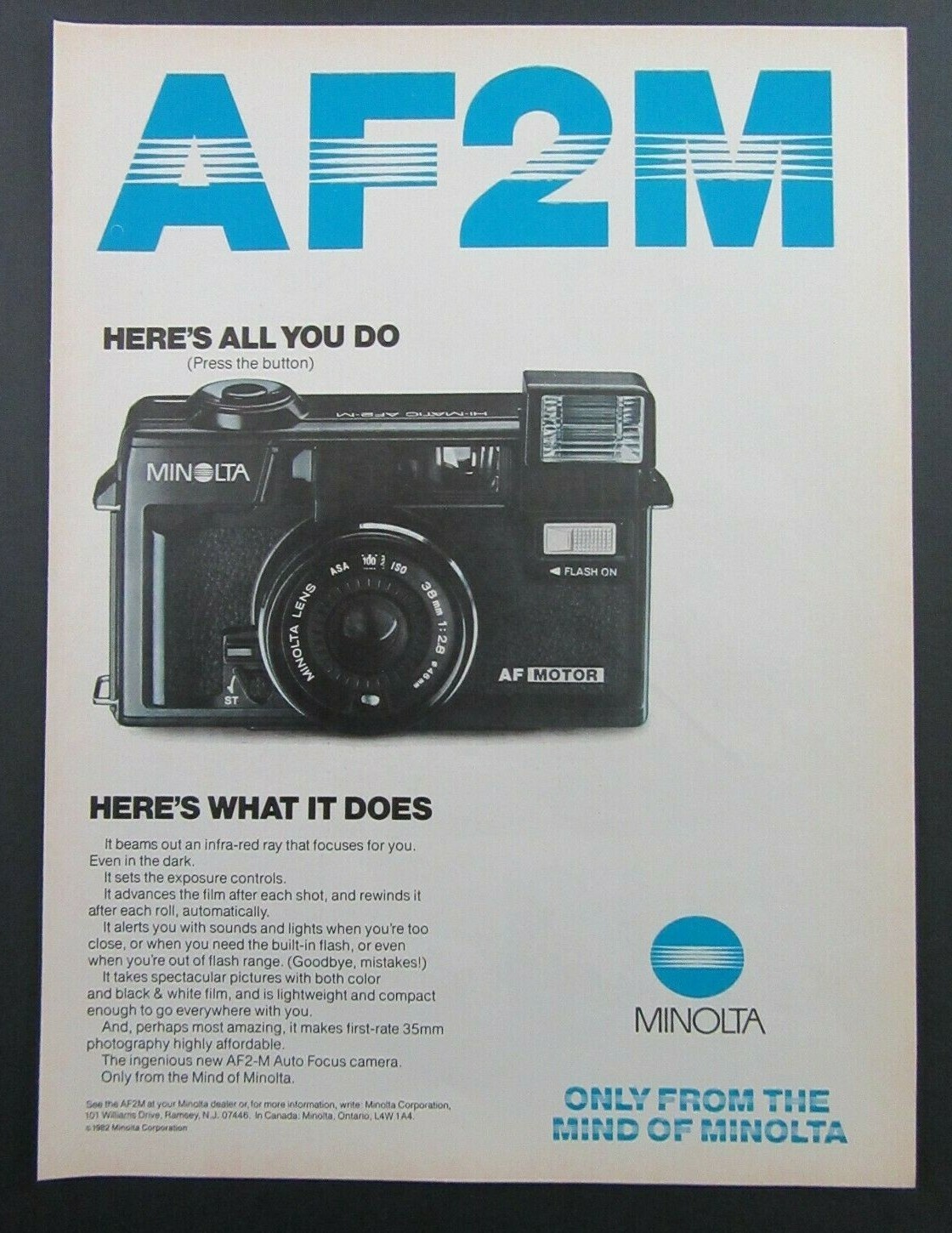 1982 MINOLTA AF2M AUTO FOCUS CAMERA Affordable 35mm Photography ...