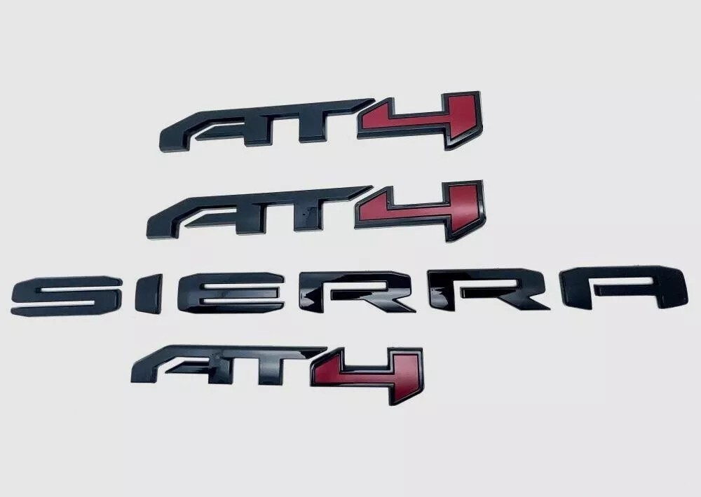 4PCS RED Black AT4 Emblems Sierra Letters Kit Fit GMC Sierra 1500 ...