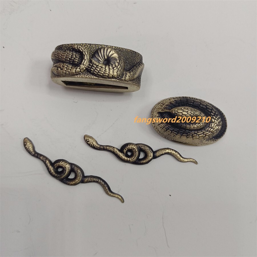 Solid Copper Brass Snake Tsuba Menuki Fuchi Kashira Japanese Katana ...