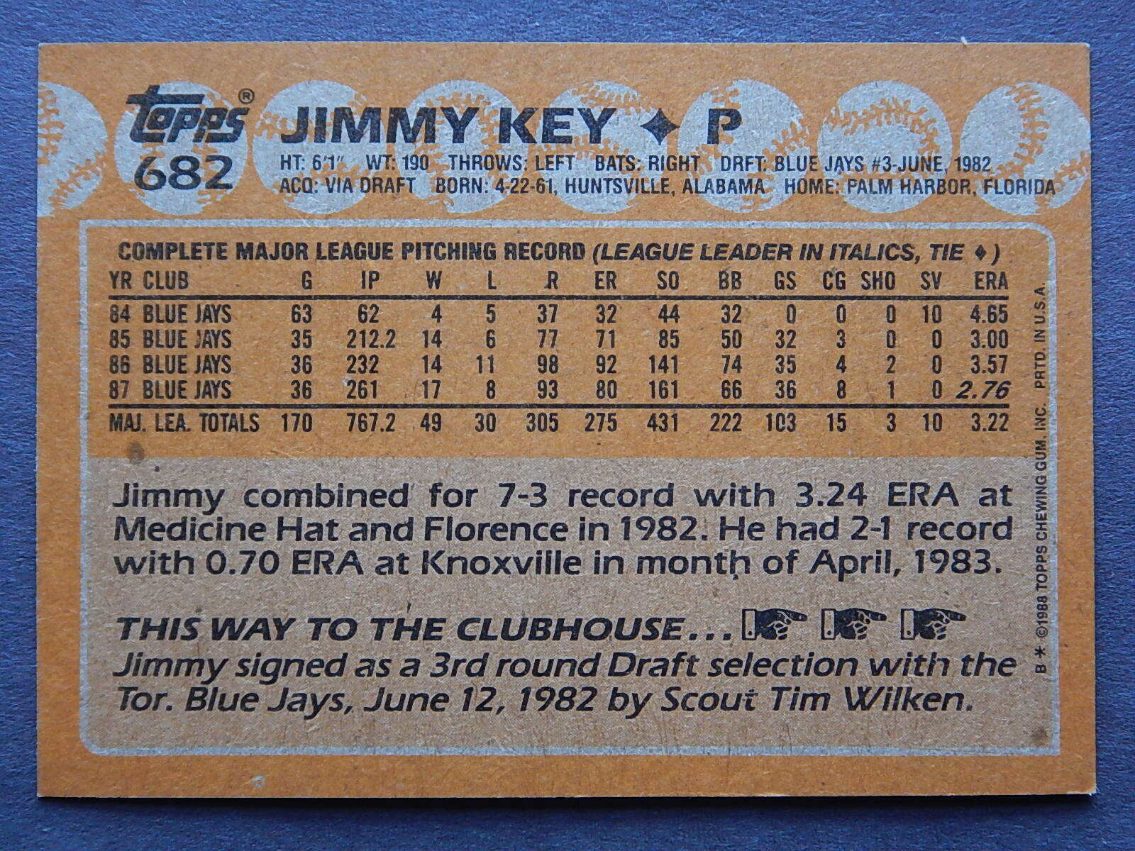 Jimmy Key #682 Topps 1988 Baseball Card (Toronto Blue Jays) VG | eBay