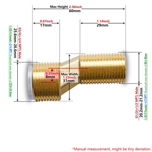 Eccentric Adapter G1/2 Male x G3/4 Male Connector Longer for Valve ...