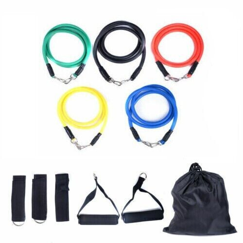 11 PCS Resistance Exercise Band Set Yoga Pilates Abs Fitness Tube ...