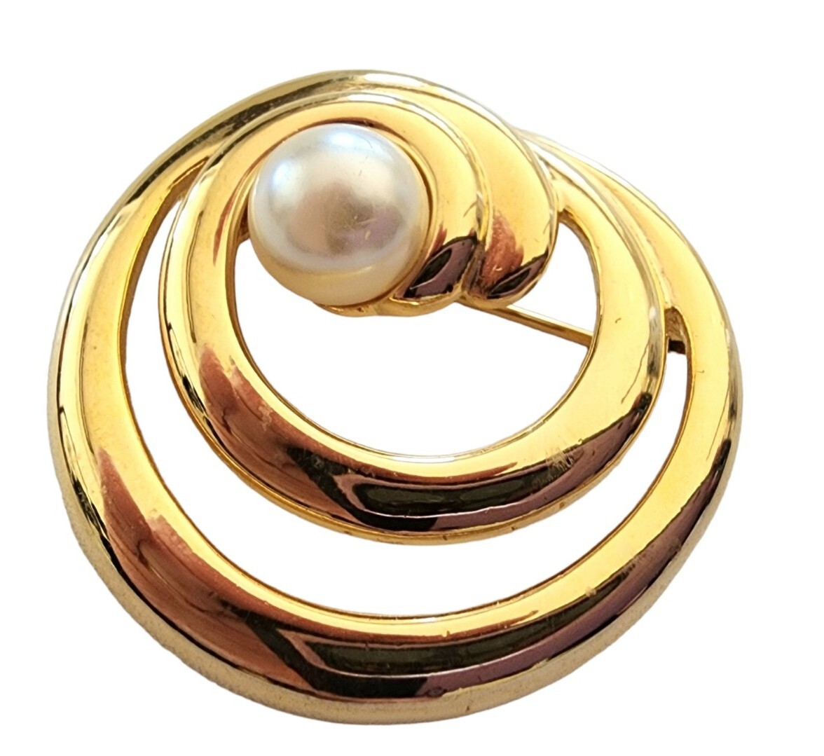 Vintage Napier Gold Tone Faux Pearl Accent Swirl Brooch Lapel Hat Scarf ...