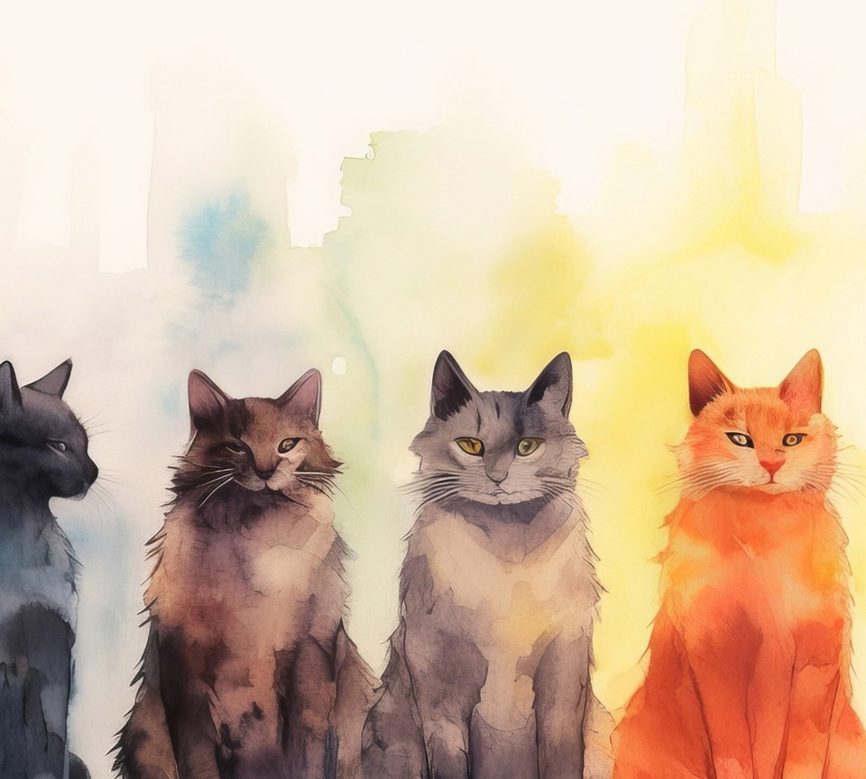 Cluster of Cats Watercolor Painting Print - Feline Gathering 5"x7" | eBay