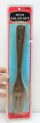 RARE Vintage Nevco Wooden Salad Fork & Spoon Set #268-Wood 1.5" x 10 ...