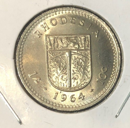 1964 RHODESIA 1 SHILLING 10 Cents HIGH GRADE Copper Nickel Coin -23.5MM ...