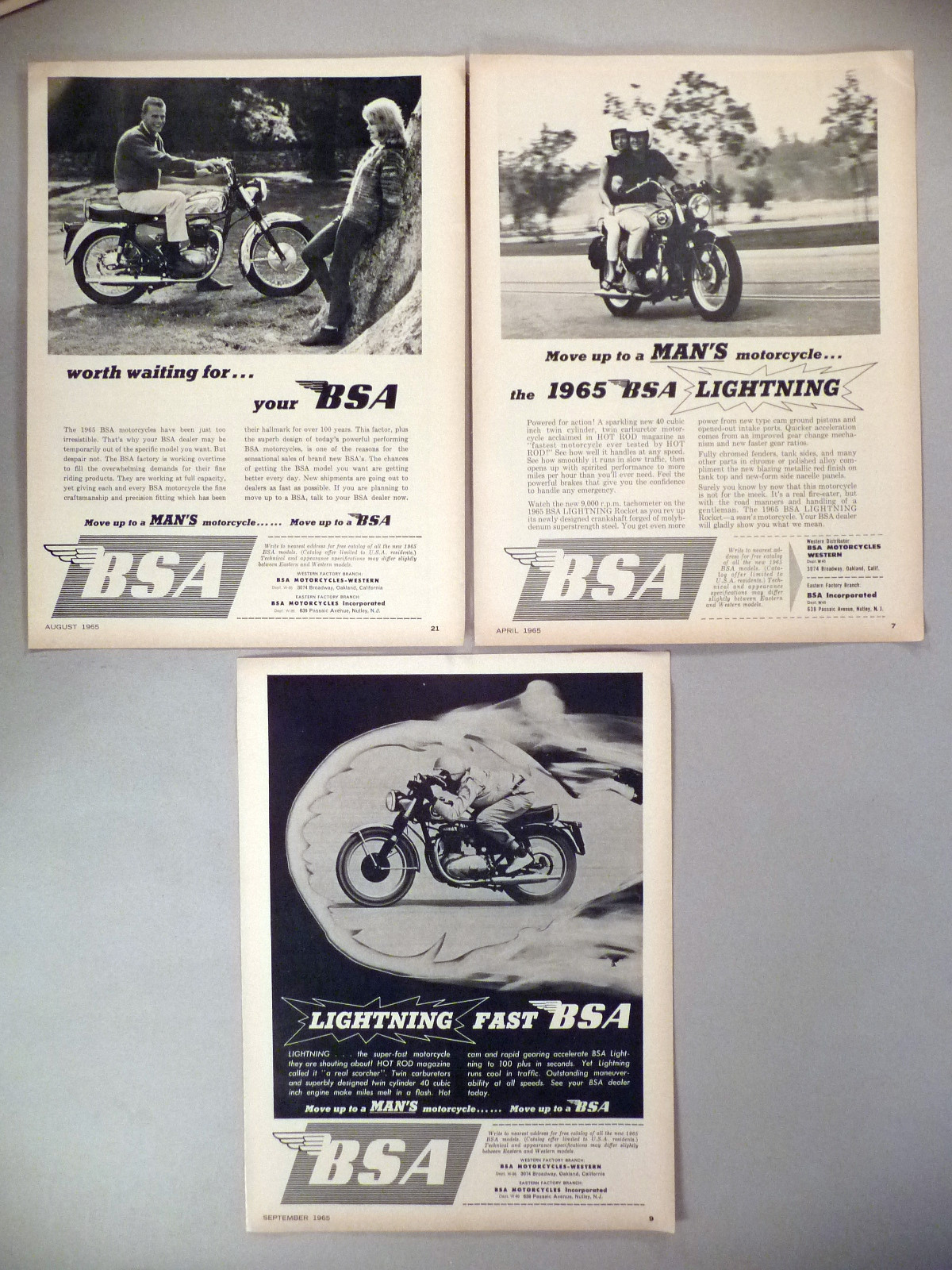 BSA Motorcycle PRINT AD - 1965 ~~ LOT of 3 ads ~~ B.S.A. | eBay