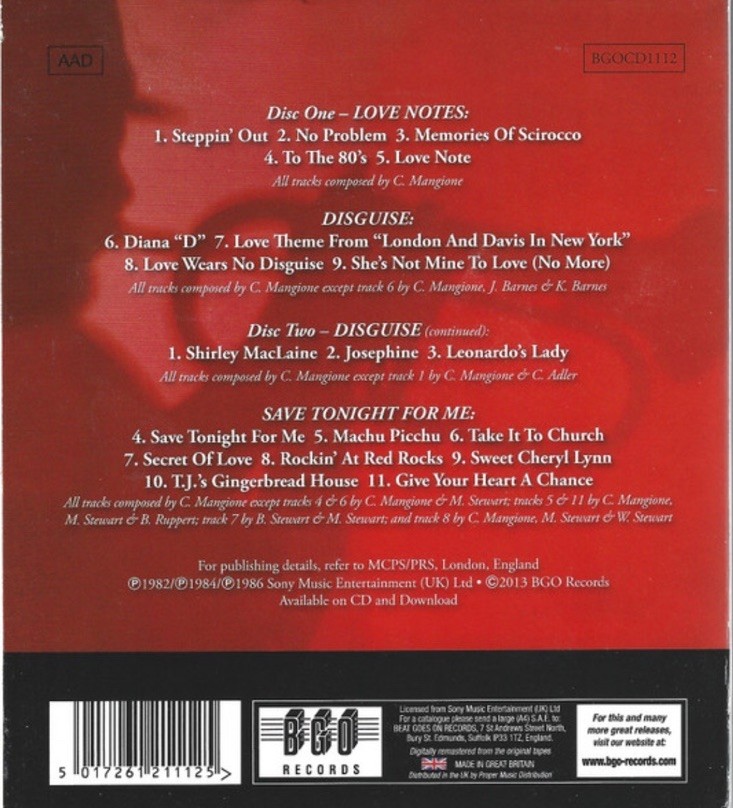 Love Notes / Disguise / Save Tonight for Me by Chuck Mangione (CD, 2013 ...