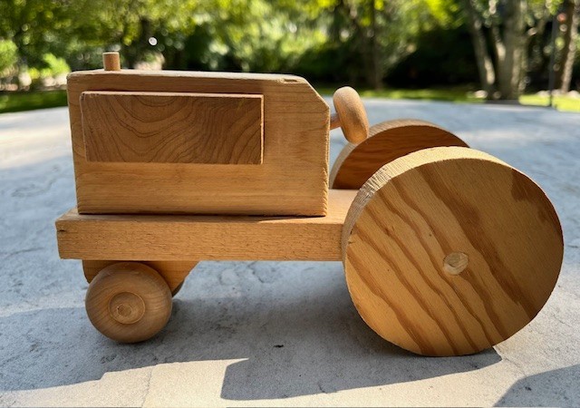 Natural Wood Handmade Sturdy Wooden Toy Tractor and Wagon 17-1/2" x 6 ...