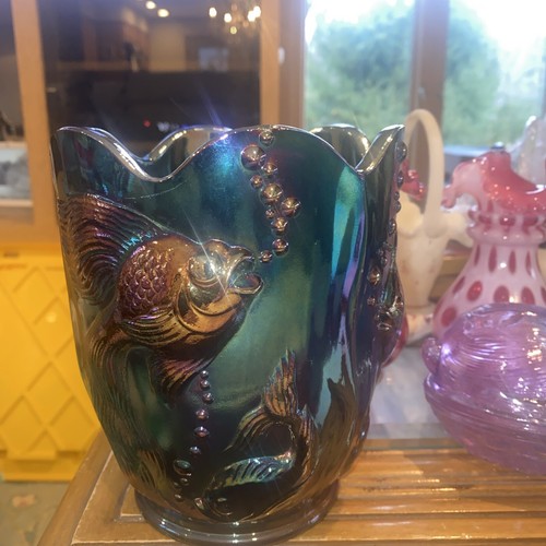 FENTON AMETHYST CARNIVAL GLASS ATLANTIS KOI FISH GOLDFISH VASE Purple ...