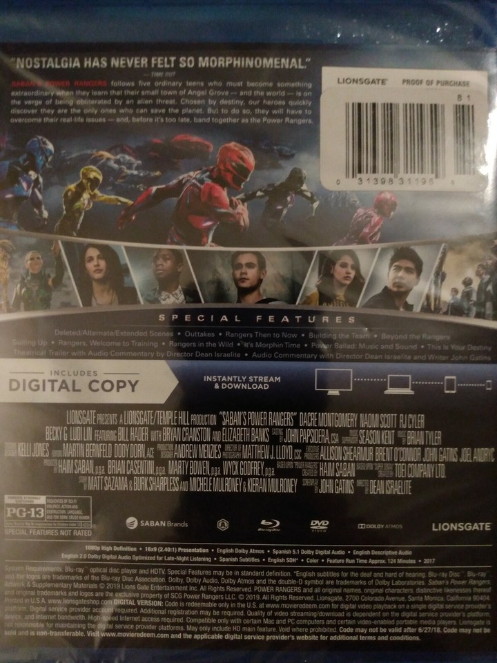 Saban's Power Rangers (Blu-ray/DVD, 2017, 2-Disc Set) 31398259404| eBay