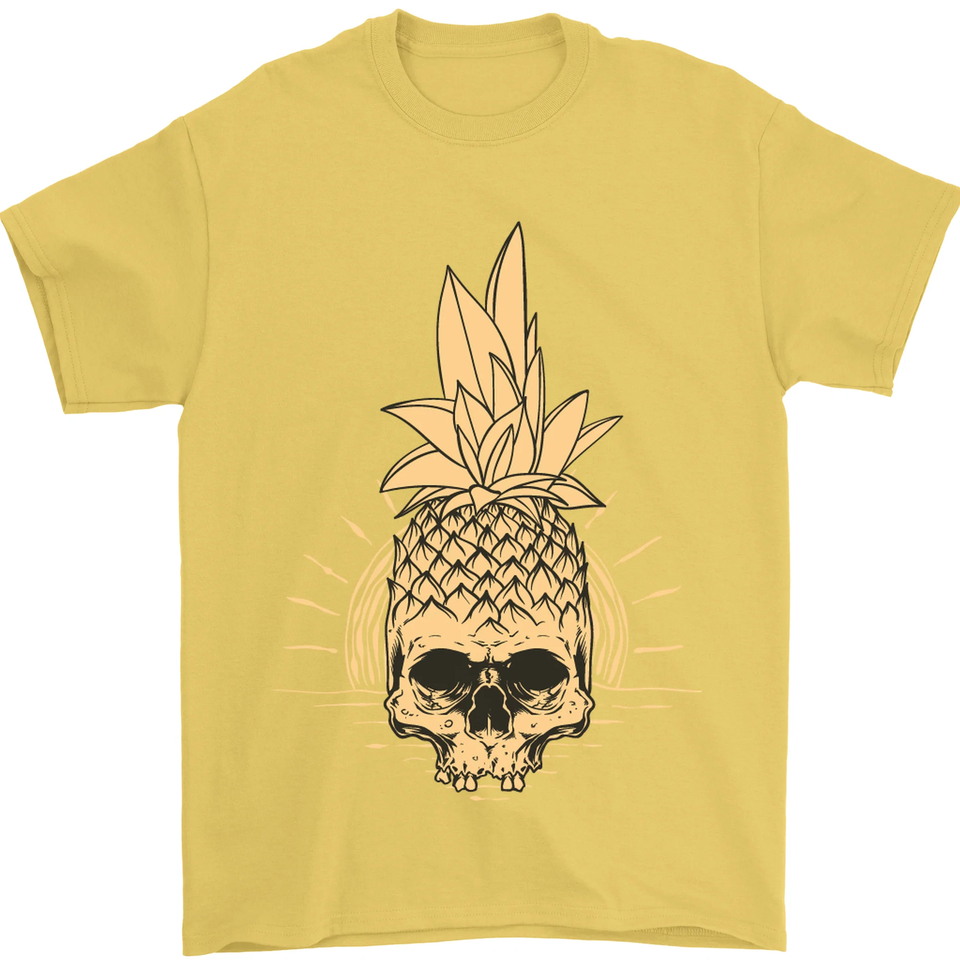 Mens 100% Cotton T-Shirt With Gothic Pineapple Skull And Biker | eBay