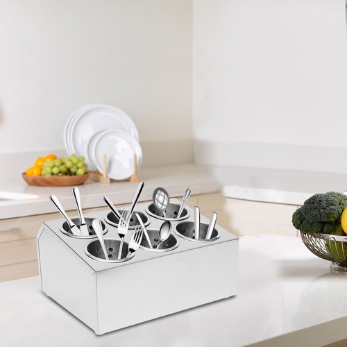 6-Hole Stainless Flatware Storage Case Spoon Cylinder Holder Knife ...