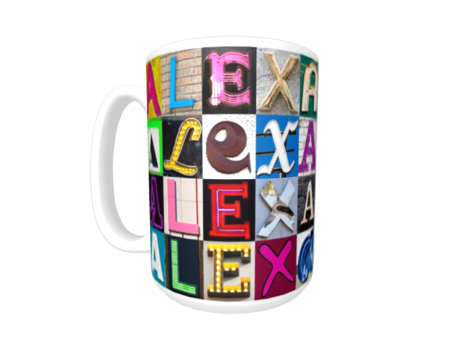 ALEXA Coffee Mug / Cup featuring the name in photos of sign letters | eBay