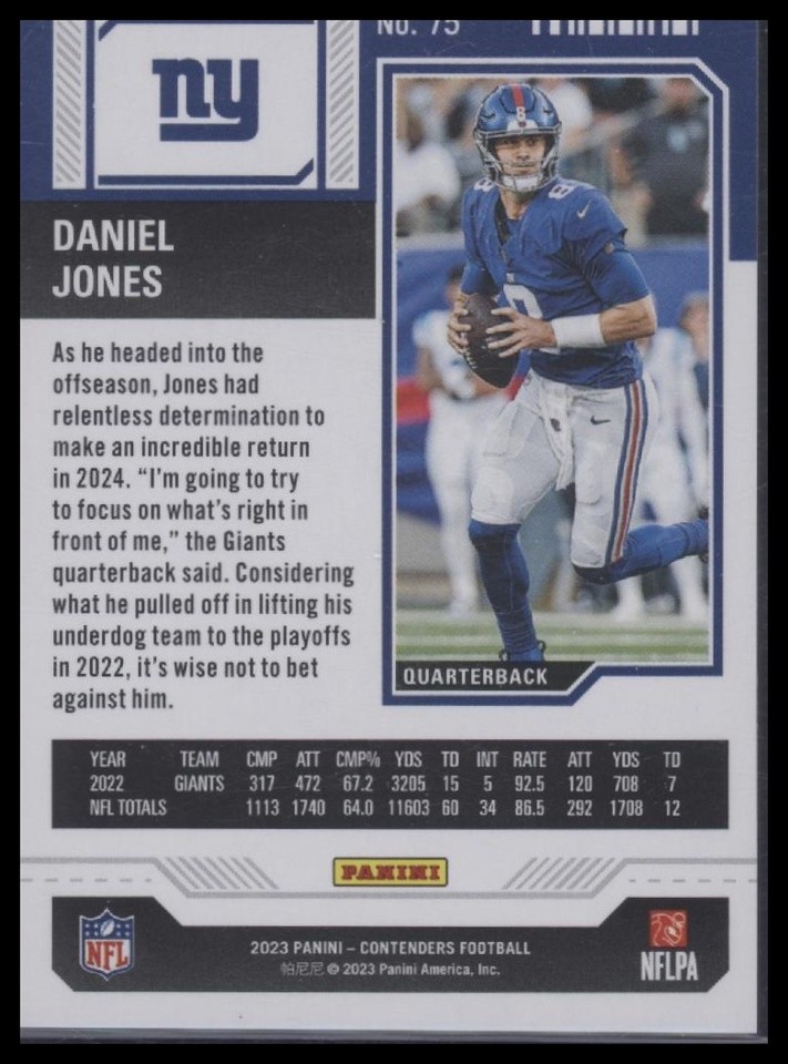 2023 Panini Contenders #75 Daniel Jones Midfield Ticket #/50 | eBay