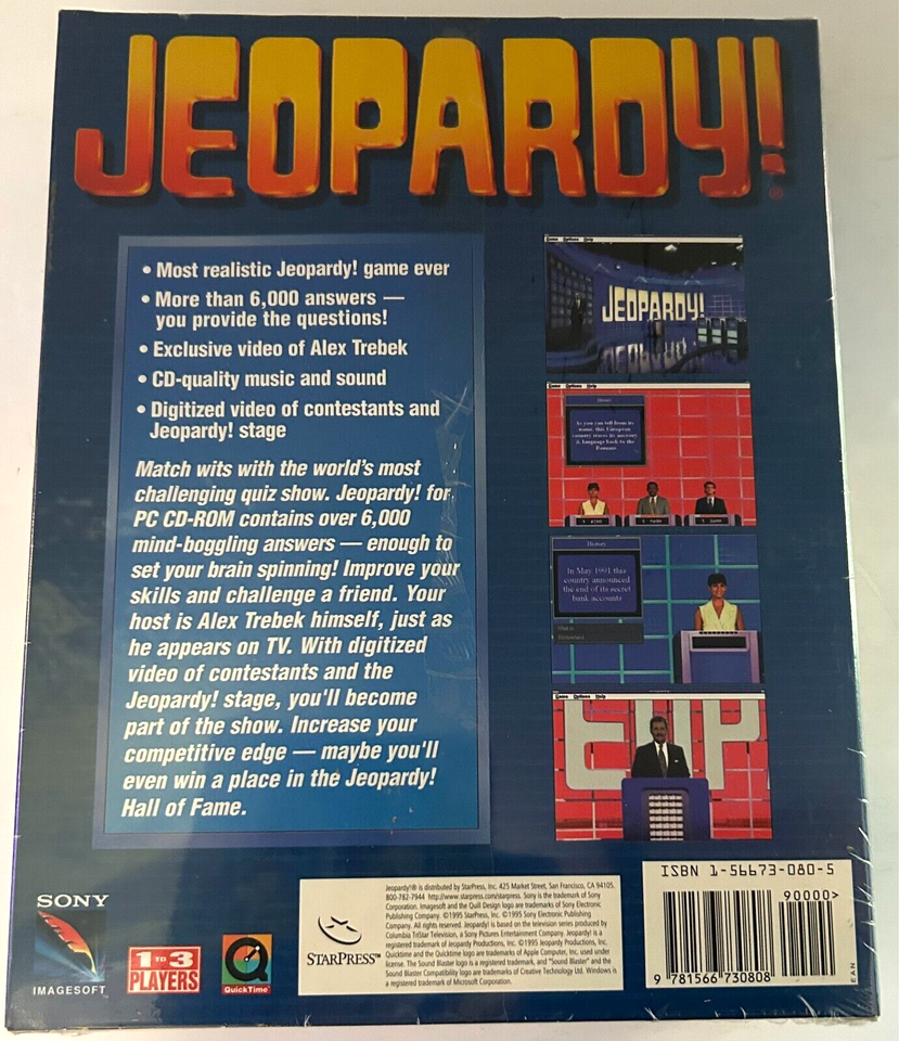 Vintage '95 Jeopardy PC CDROM Game *** NEW IN BOX - FACTORY SEALED ...