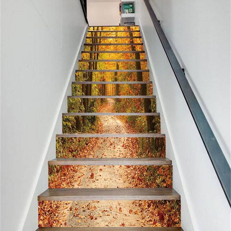 3D Maple Trees Self-Adhesive Stair Riser Sticker Decal for Home 39.37 ...