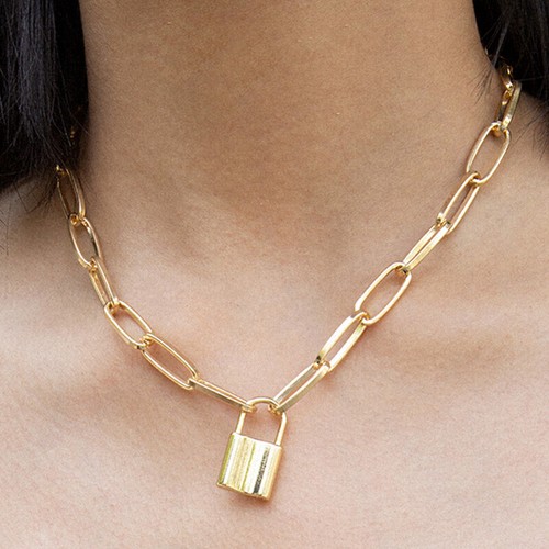 Lock Pendant Necklace Padlock Charms Long Chain Unisex Punk Hiphop ...