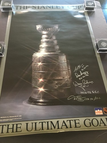 2 XL STANLEY CUP PHOTOS W/ AUTOGRAPHS CHEEVERS,AWREY,SANDERSON,CASHMAN ...
