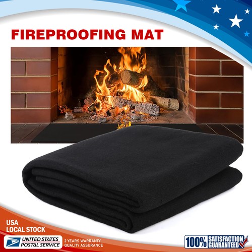 2x Blcak Fireproof Fireplace Carpet Grill Rug Protection Mat Flame ...