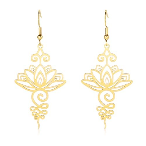 Lotus Flower Unalome Stainless Steel Dangle Earrings for Women ...