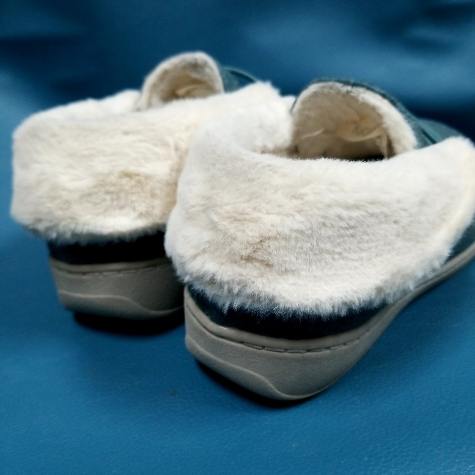 Vionic Believe Teal Faux Fur Lined Quilted Slip On Comfort Slippers ...
