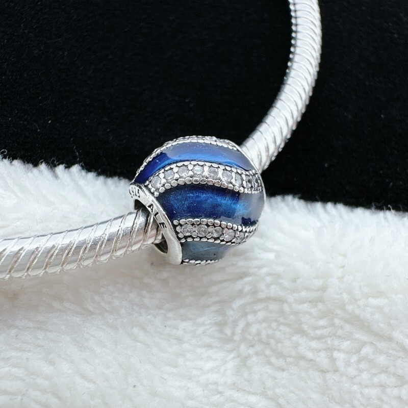 Genuine Pandora Royal Adornment 925 Silver CZ Charm Blue Enamel Bead | eBay