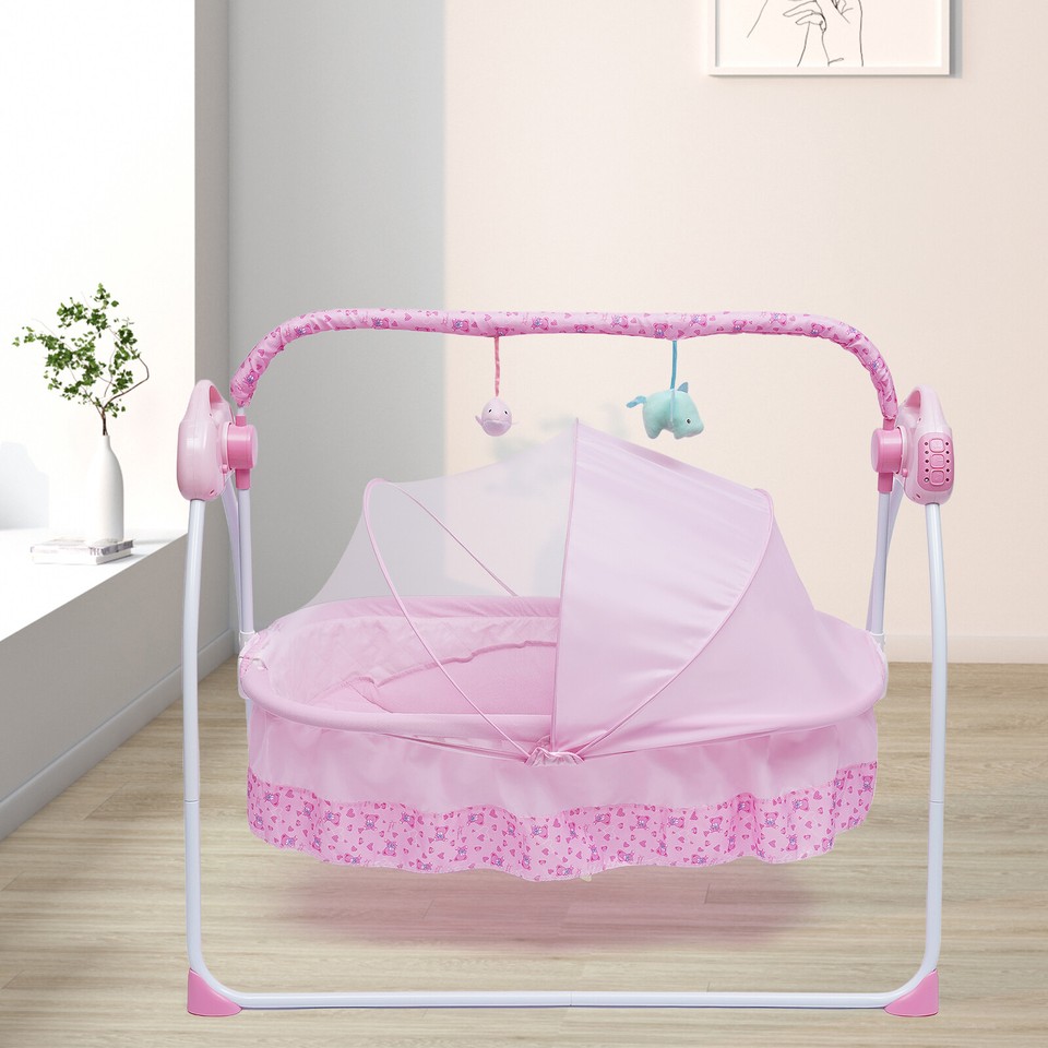 Pink Electric Baby Crib Cradle Auto-Swing Baby Newborn Bed Sleep Cradle ...