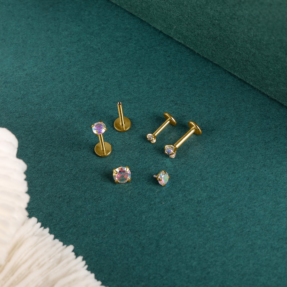 12/15/16Pcs Stainless Steel Lip Studs Threaded Stud Earrings CZ Labret ...