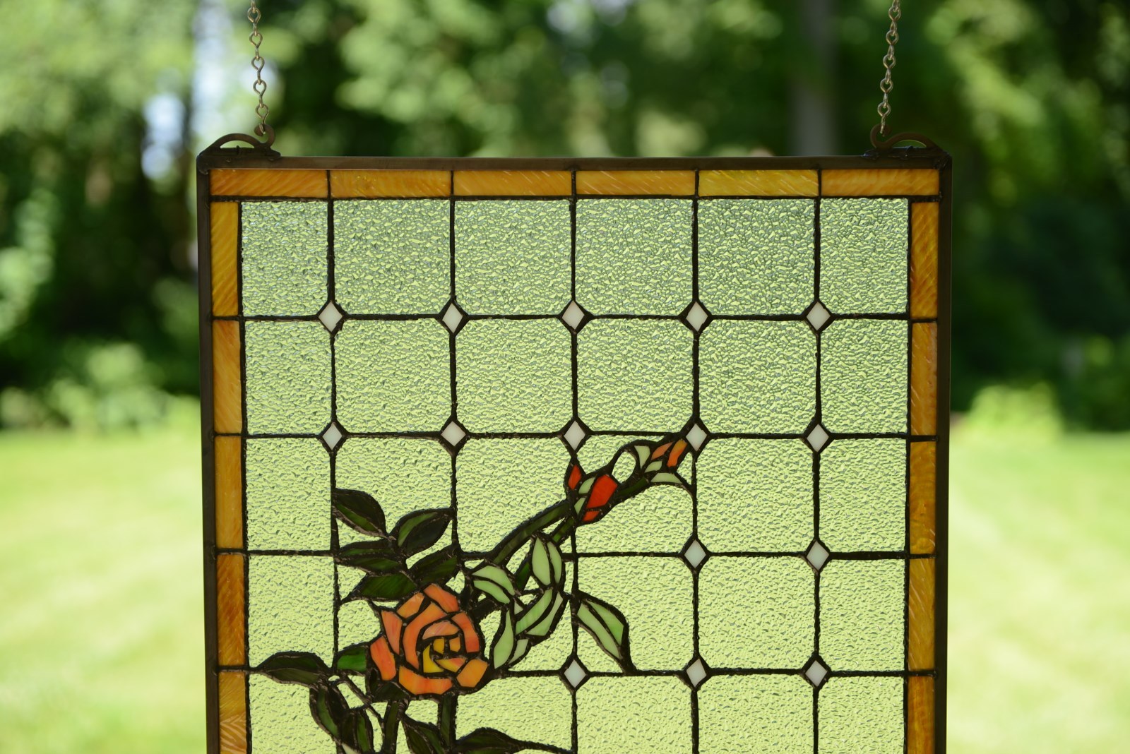 Tiffany Style stained glass window panel Rose Flowers , 20" x 34" | eBay