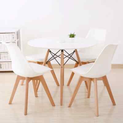 80 CM Round Dining Table and Tulip Chairs Set Wooden Legs Kitchen Home ...