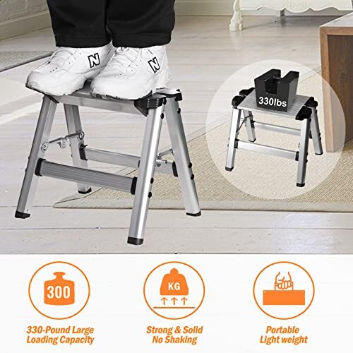 Folding One Step Stool - Small Aluminum 1 Step Ladder 330lbs Capacity ...