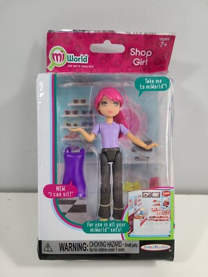 New Mi World Shop Girl Action Figure Purple Top & Apron, Pink Hair New ...