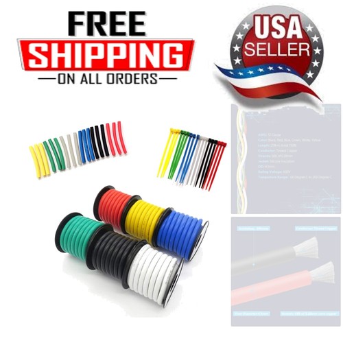 12 AWG Stranded Wire Spool 25ft Each 6 Colors Flexible 12 Gauge ...