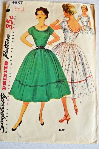 1954 #4637 Simplicity Afternoon Dress Pattern Decolletage Back Size 12 ...