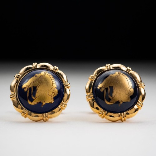 Limoges France Cufflinks No case Round shape Horse head design Navy ...