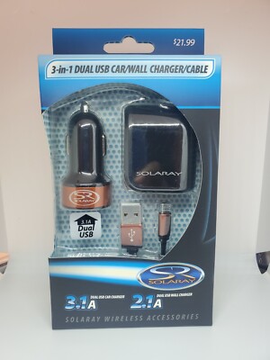 SOLARAY 3.1A Dual USB Car & Wall Charger,Micro USB Cable Bronze Black ...