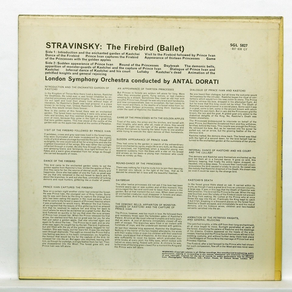 ANTAL DORATI - STRAVINSKY the firebird PHILIPS SGL5827 LP EX++ | eBay