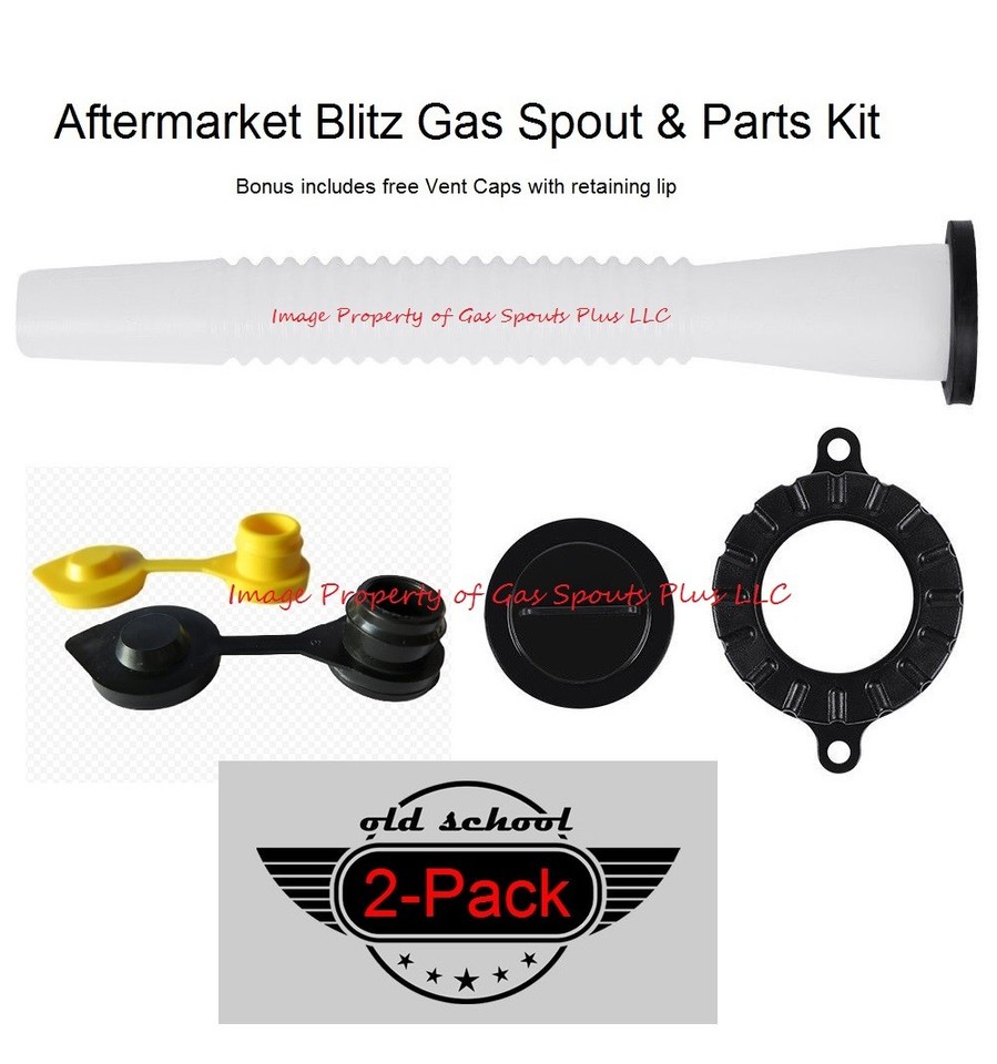 2 Pack BLITZ Gas Can SPOUTS & PARTS KITS Free Air Breather Vents TOUGH ...